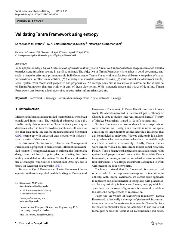 (PDF) Validating Tantra Framework using entropy