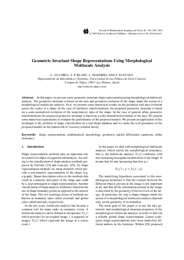 (PDF) Geometric invariant shape representations using morphological multiscale analysis