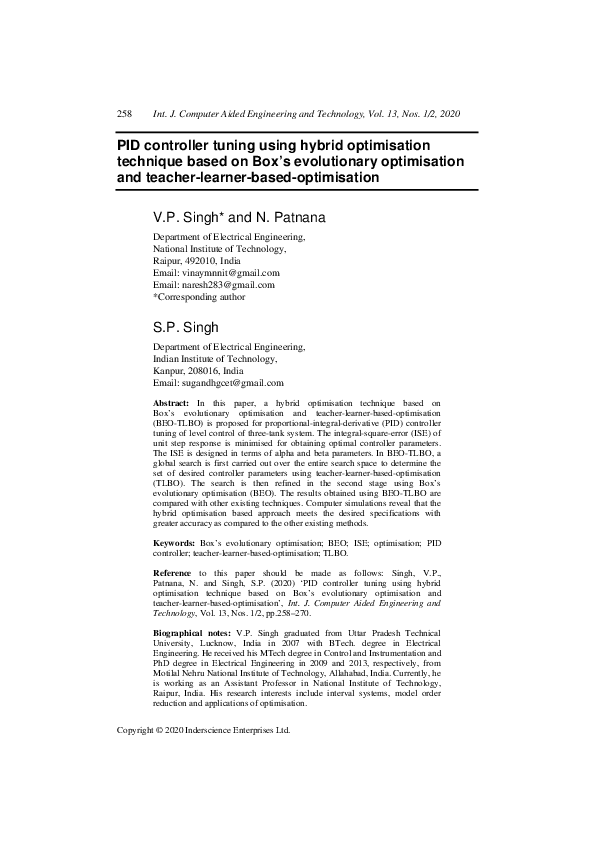 (PDF) PID controller tuning using hybrid optimisation technique based on Box's evolutionary ...