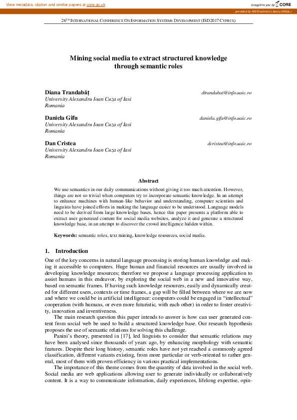 (PDF) Mining Social Media to Extract Structured Knowledge through Semantic Roles