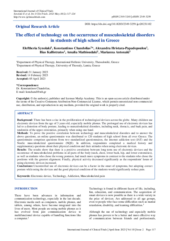 (PDF) The effect of technology on the occurrence of musculoskeletal ...