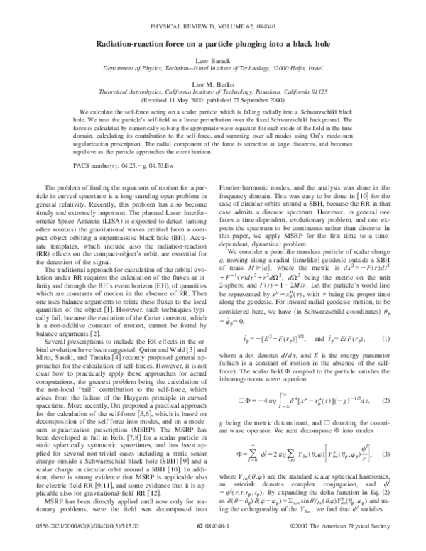 (PDF) Radiation-reaction force on a particle plunging into a black hole
