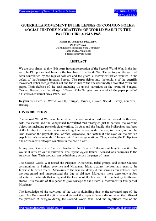 (PDF) GUERRILLA MOVEMENT IN THE LENSES OF COMMON FOLKS: SOCIAL HISTORY ...