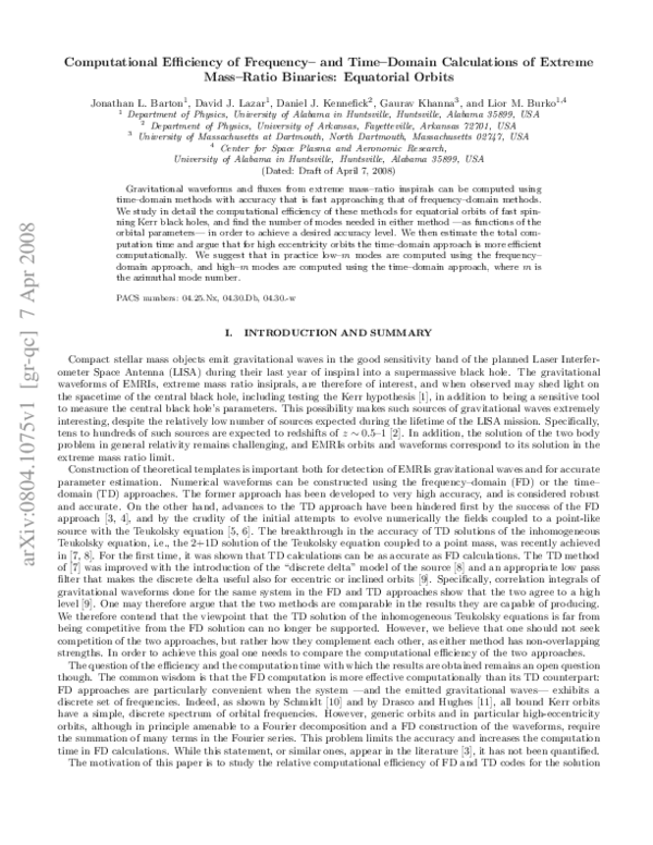 (PDF) Computational efficiency of frequency- and time-domain calculations of extreme mass-ratio ...