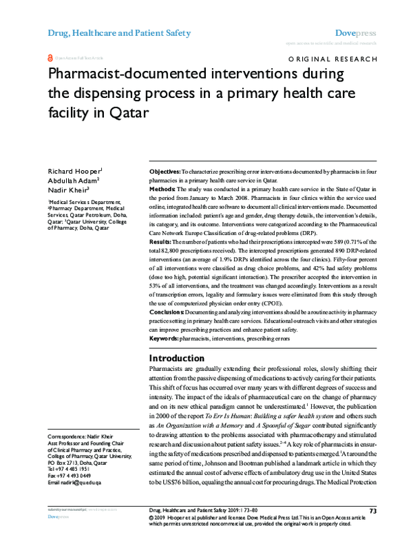 (PDF) Pharmacist-documented interventions during the dispensing process ...