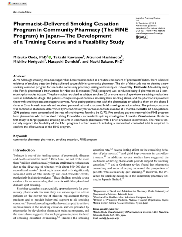 (PDF) Pharmacist-Delivered Smoking Cessation Program in Community ...