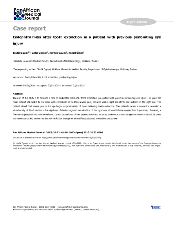 (PDF) Endophthalmitis after tooth extraction in a patient with previous ...