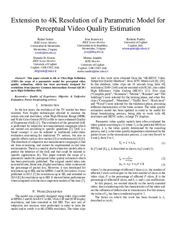 (PDF) A parametric model for perceptual video quality estimation
