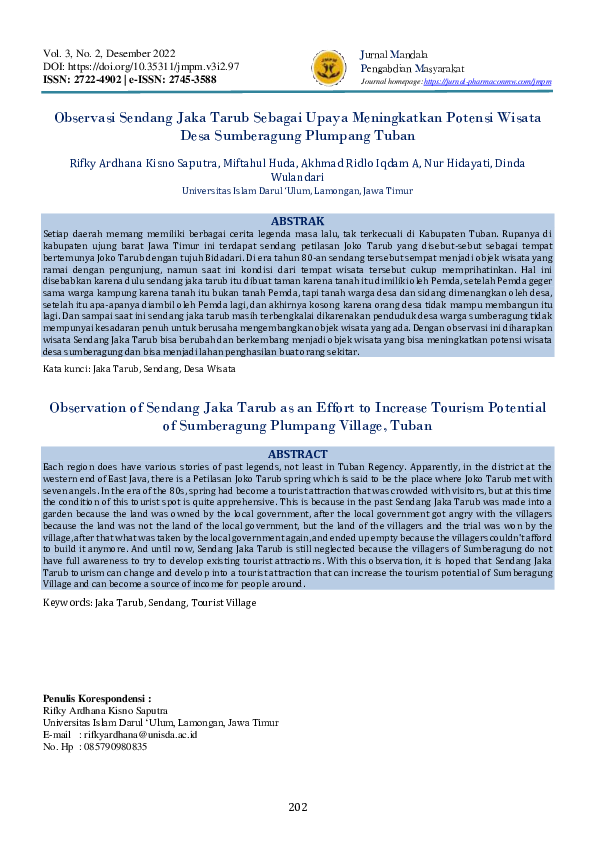 (PDF) Observasi Sendang Jaka Tarub Sebagai Upaya Meningkatkan Potensi Wisata Desa Sumberagung ...