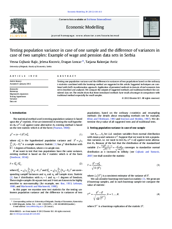 (PDF) Testing population variance in case of one sample and the ...