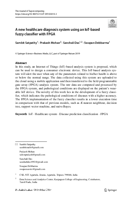 Pdf A New Healthcare Diagnosis System Using An Iot Based Fuzzy Classifier With Fpga