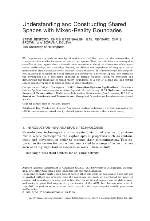 (PDF) Understanding and constructing shared spaces with mixed-reality boundaries