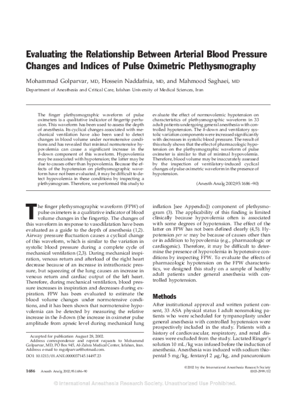 (PDF) Evaluating the Relationship Between Arterial Blood Pressure ...