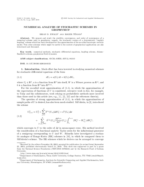 (PDF) Numerical Analysis of Stochastic Schemes in Geophysics