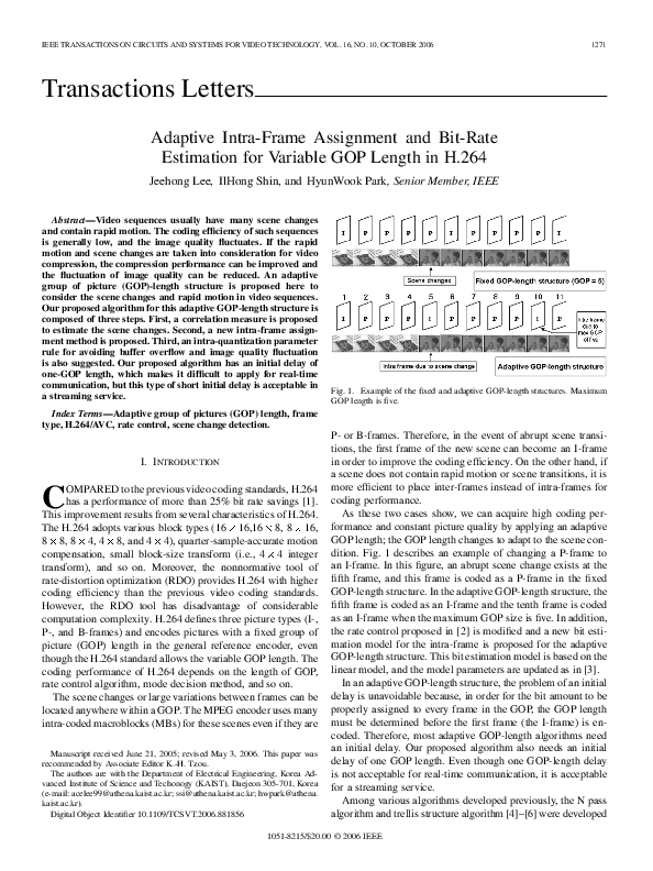 Pdf Adaptive Intra Frame Assignment And Bit Rate Estimation For Variable Gop Length In H264
