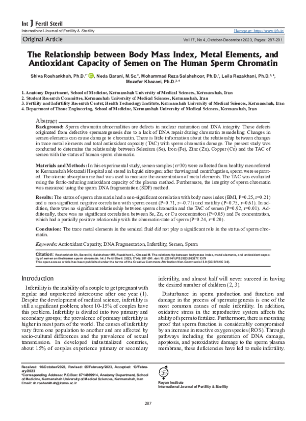 (PDF) The Relationship between Body Mass Index, Metal Elements, and | Cell Journal Yakhteh ...