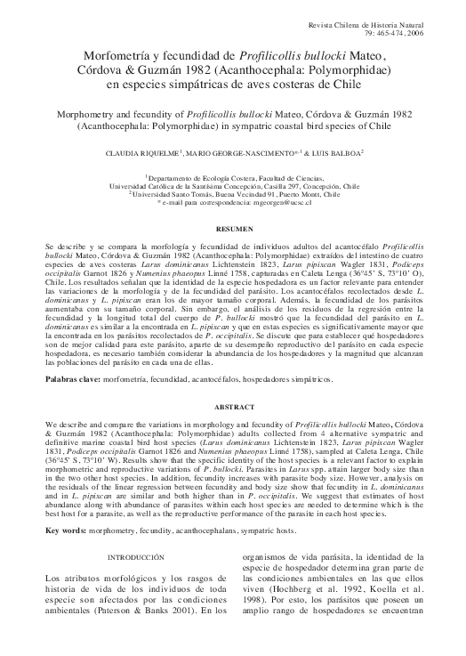 (PDF) Morfometría y fecundidad de Profilicollis bullocki Mateo, Córdova ...