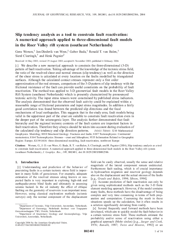 (PDF) Slip tendency analysis as a tool to constrain fault reactivation: A numerical approach ...