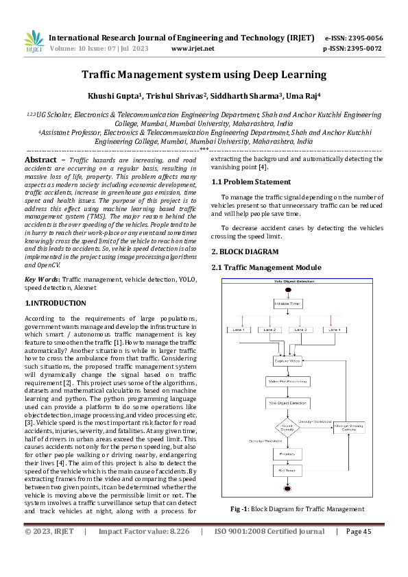 Pdf Traffic Management System Using Deep Learning