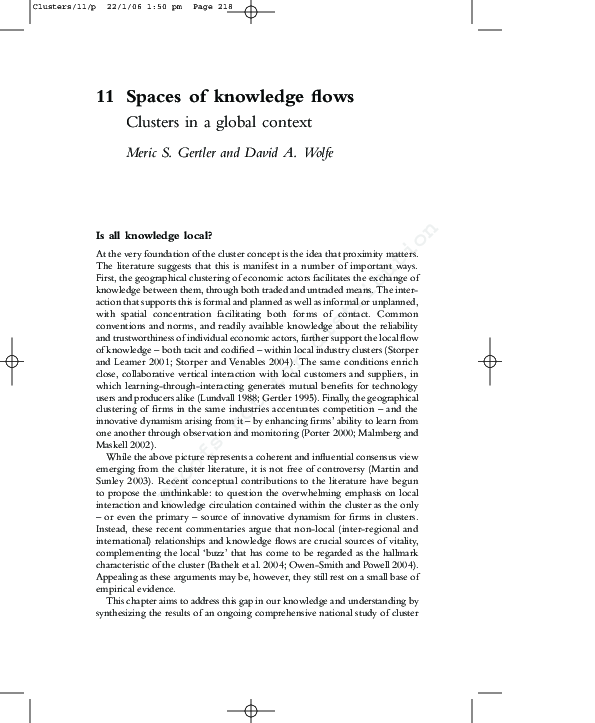 (PDF) Spaces of Knowledge Flows: Clusters in a Global Context