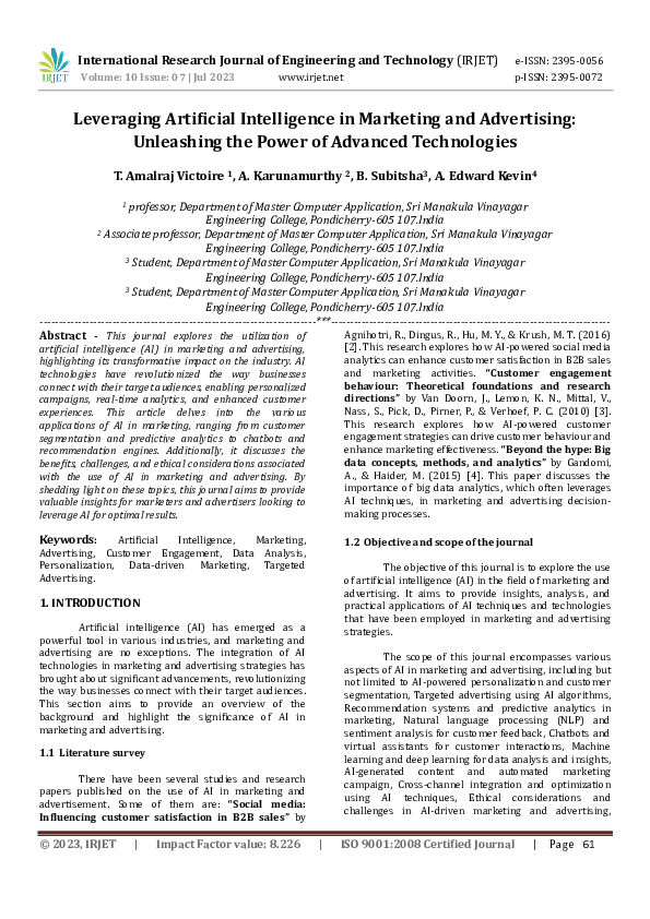 (PDF) Leveraging Artificial Intelligence in Marketing and Advertising: Unleashing the Power of ...