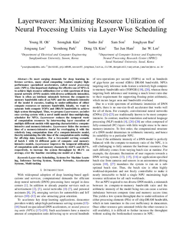 (PDF) Layerweaver: Maximizing Resource Utilization of Neural Processing Units via Layer-Wise ...
