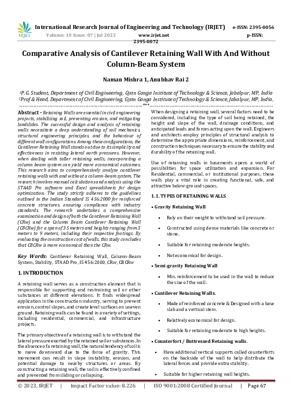 (PDF) Comparative Analysis of Cantilever Retaining Wall With And ...