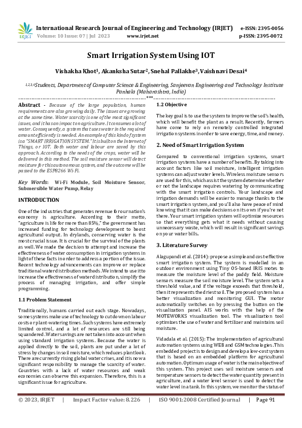 (PDF) Smart Irrigation System Using IOT
