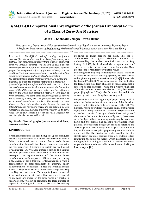 (PDF) A MATLAB Computational Investigation of the Jordan Canonical Form ...