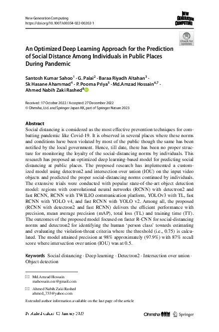 Pdf An Optimized Deep Learning Approach For The Prediction Of Social Distance Among