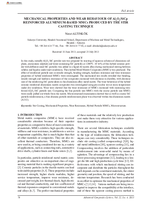 (PDF) Mechanical Properties and Wear Behaviour of Al2O3/SiCp Reinforced Aluminium-Based MMCs ...