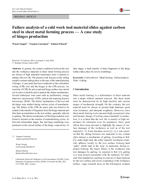 (PDF) Failure analysis of a cold work tool material slides against ...