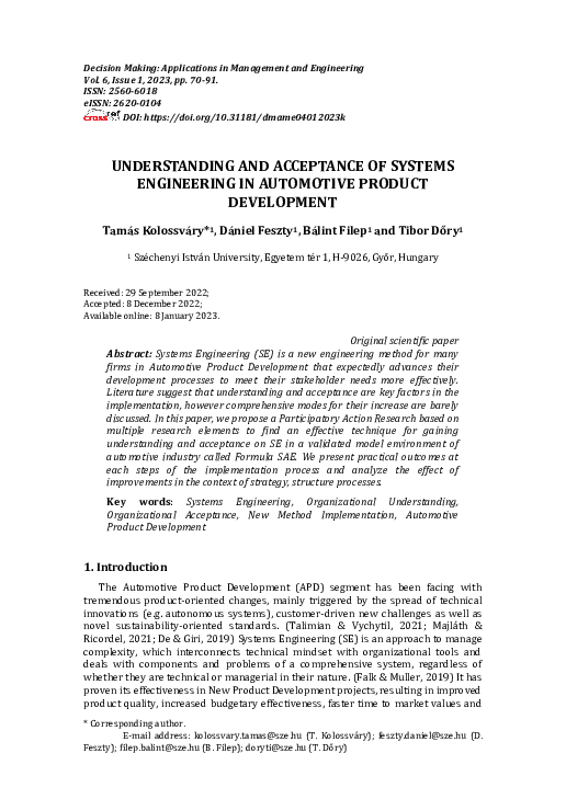 Understanding and acceptance of systems engineering in automotive ...