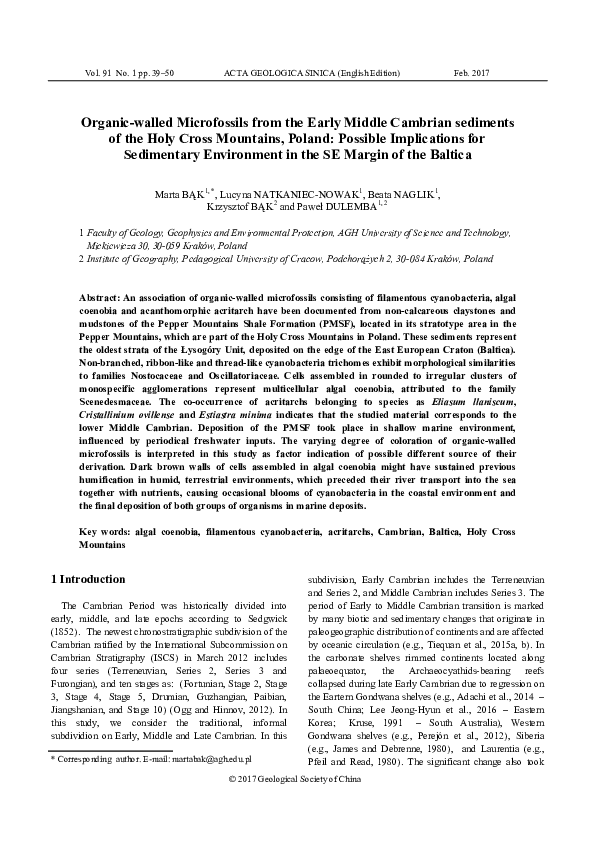 (PDF) Organic-walled Microfossils from the Early Middle Cambrian ...