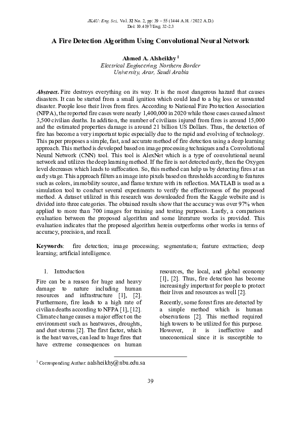 Pdf A Fire Detection Algorithm Using Convolutional Neural Network