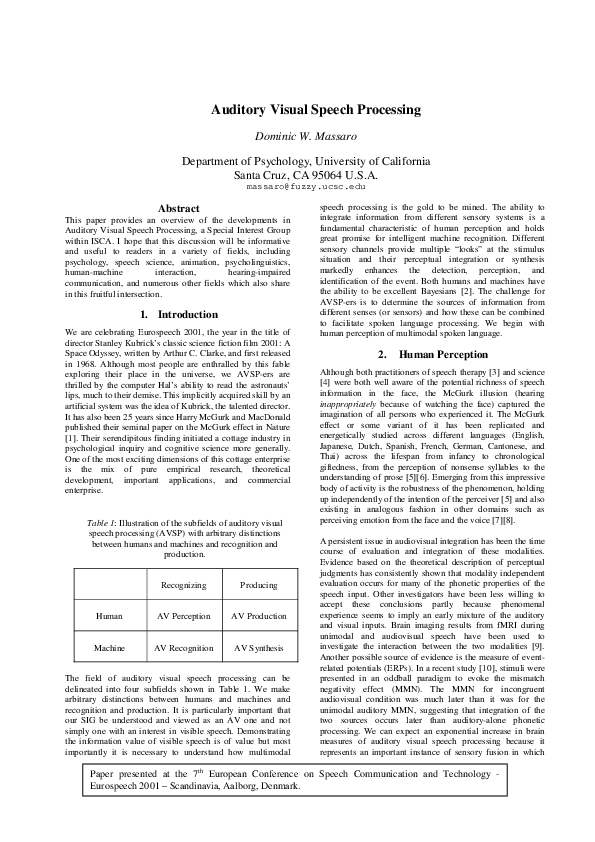 (PDF) Auditory-Visual Speech Processing