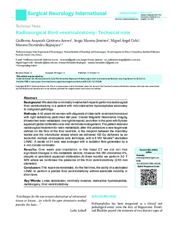 (PDF) Radiosurgical third ventriculostomy: Technical note