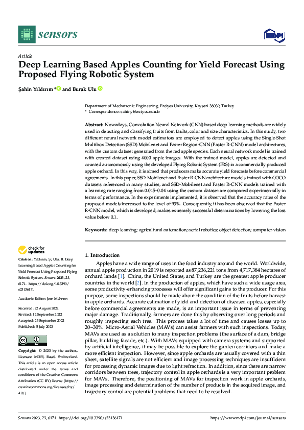 (PDF) Deep Learning Based Apples Counting for Yield Forecast Using Proposed Flying Robotic System