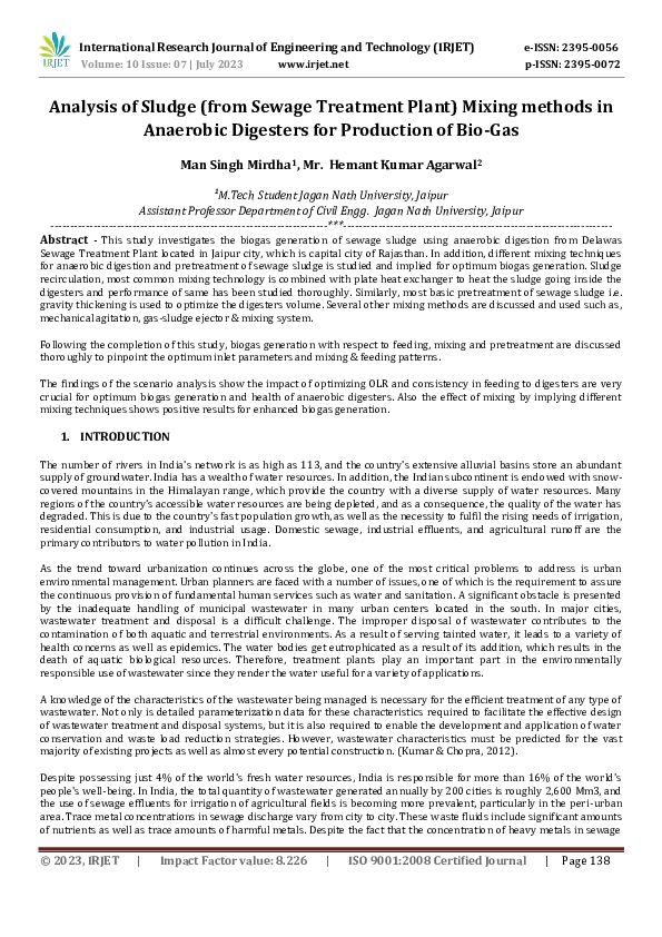 (PDF) Analysis of Sludge (from Sewage Treatment Plant) Mixing methods ...