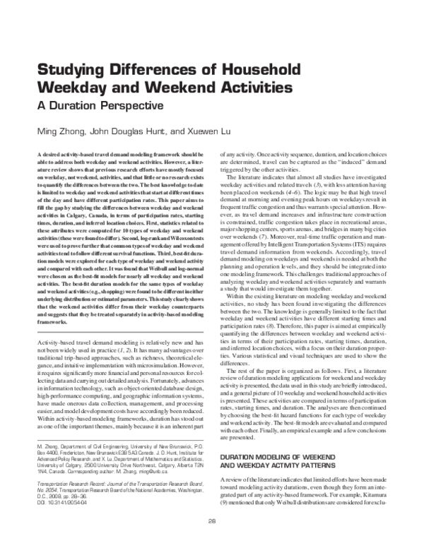 (PDF) Studying Differences of Household Weekday and Weekend Activities