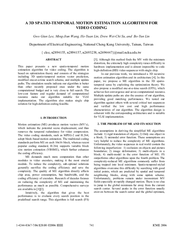 Pdf A 3d Spatio Temporal Motion Estimation Algorithm For Video Coding