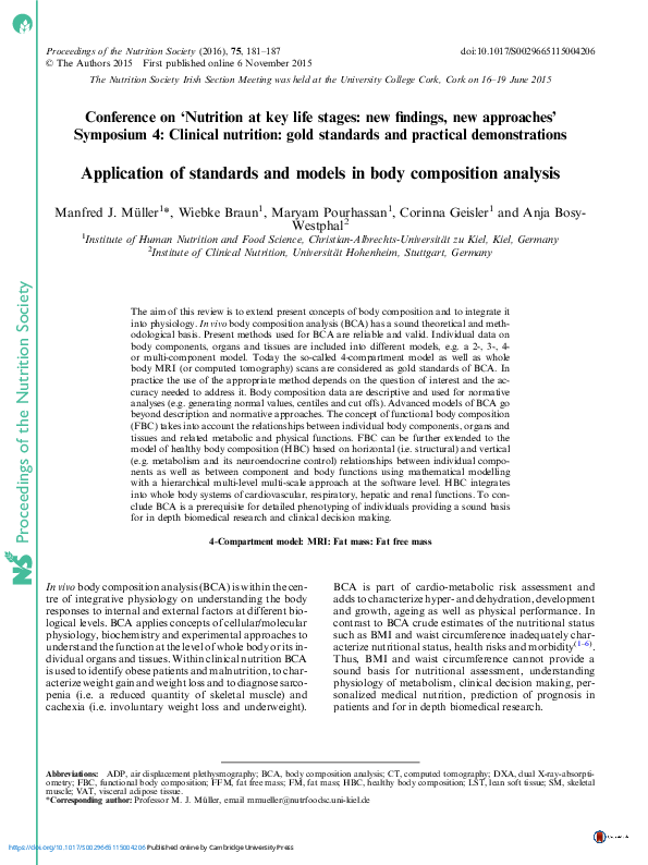 (PDF) Application of standards and models in body composition analysis