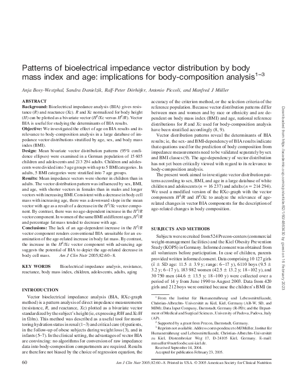 Pdf Patterns Of Bioelectrical Impedance Vector Distribution By Body Mass Index And Age