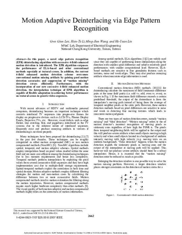 (PDF) Motion Adaptive Deinterlacing via Edge Pattern Recognition