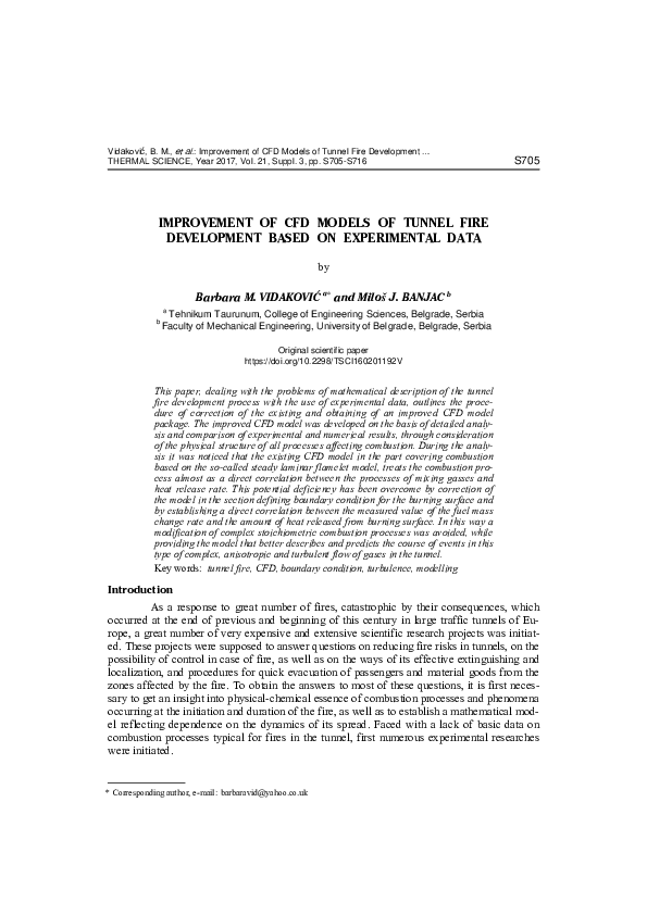 (PDF) Improvement of CFD models of tunnel fire development based on experimental data