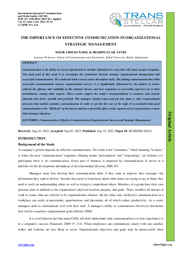 (PDF) The Importance of Effective Communication in Organizational ...