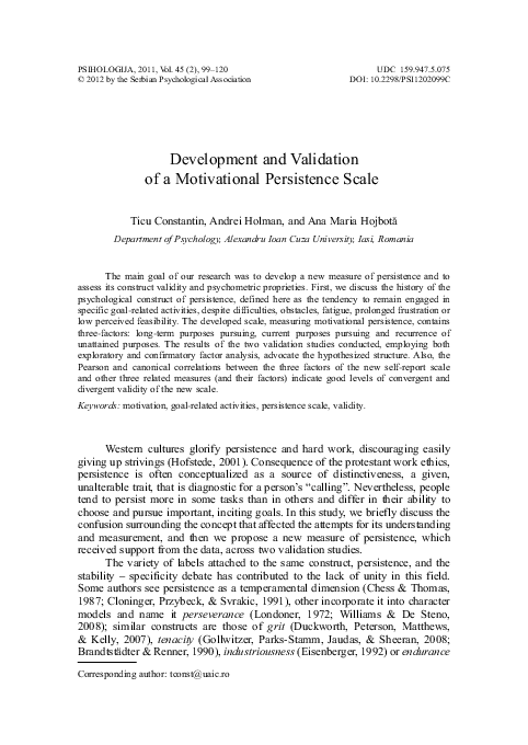 (PDF) Development and validation of a motivational persistence scale | Ana Hojbota - Academia.edu