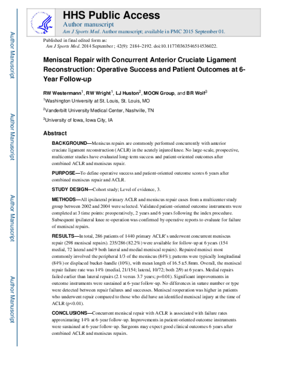 (PDF) Meniscal Repair With Concurrent Anterior Cruciate Ligament ...
