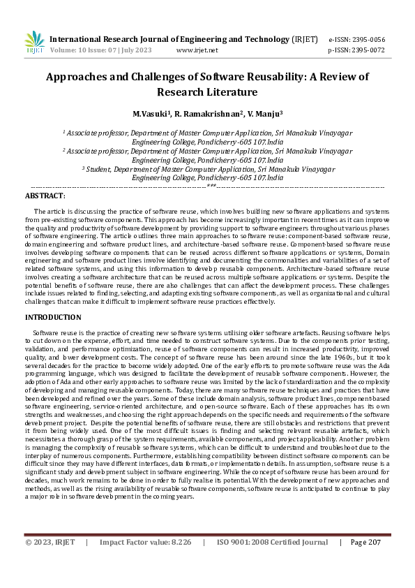 Pdf Approaches And Challenges Of Software Reusability A Review Of