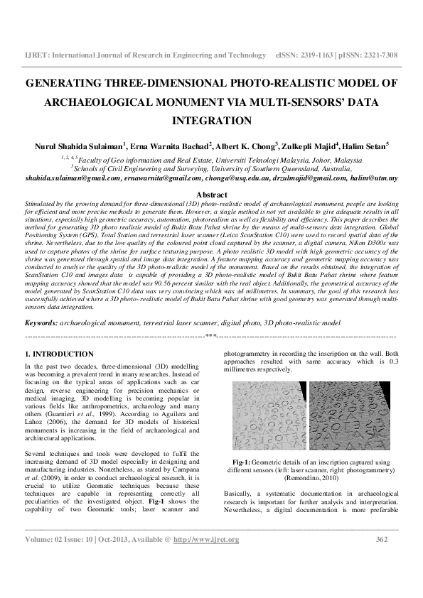 (PDF) Generating Three-Dimensional Photo-Realistic Model of Archaeological Monument via Multi ...